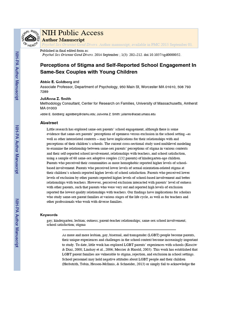 Perceptions of Stigma and Self-Reported School Engagement in Same-Sex ...