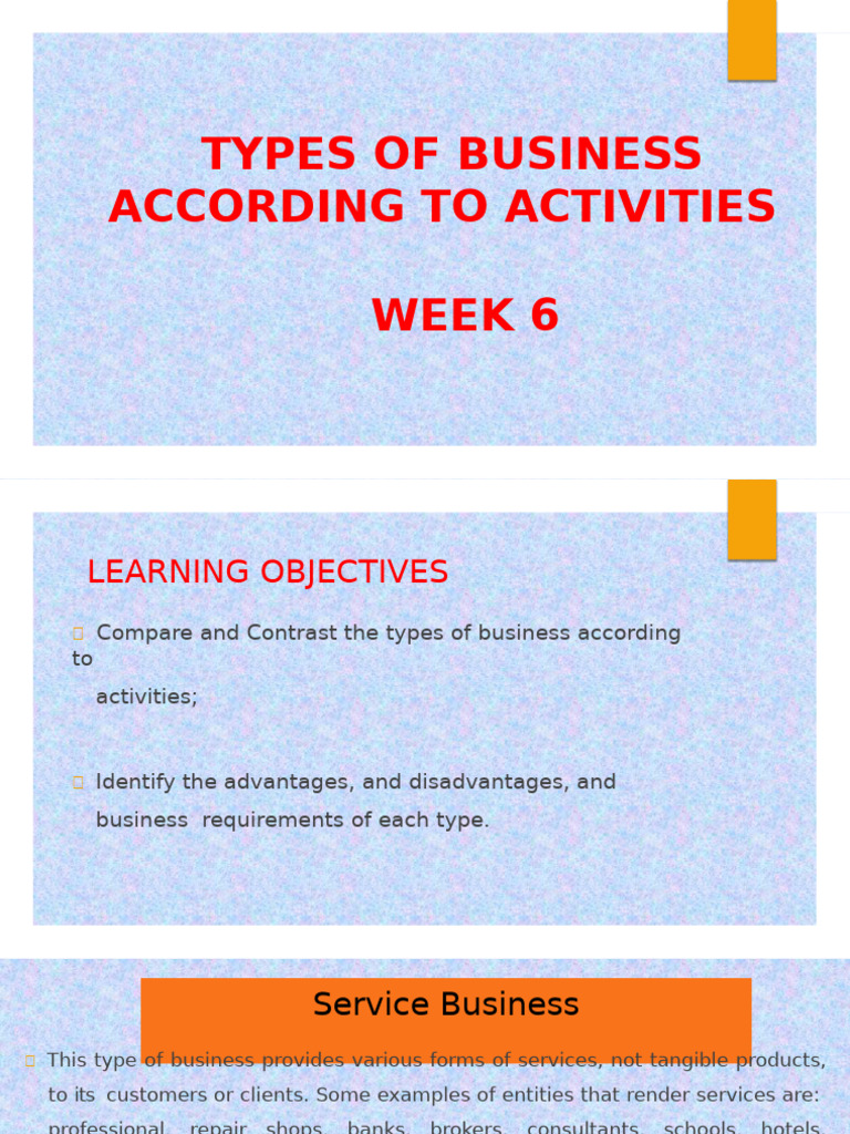 Types of Businesses by Activities | PDF | Cost Of Goods Sold | Inventory