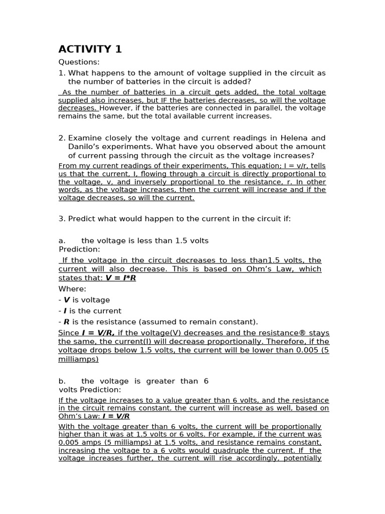 ACTIVITY (Physics)1 | PDF | Voltage | Volt