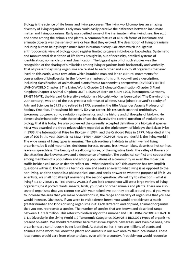 The Living World Class Notes | PDF | Taxonomy (Biology) | Species