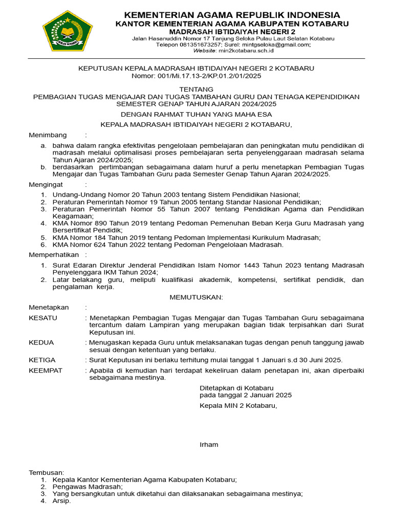 draft SK Pembagian Tugas Smt-II TA 2024-2025 | PDF