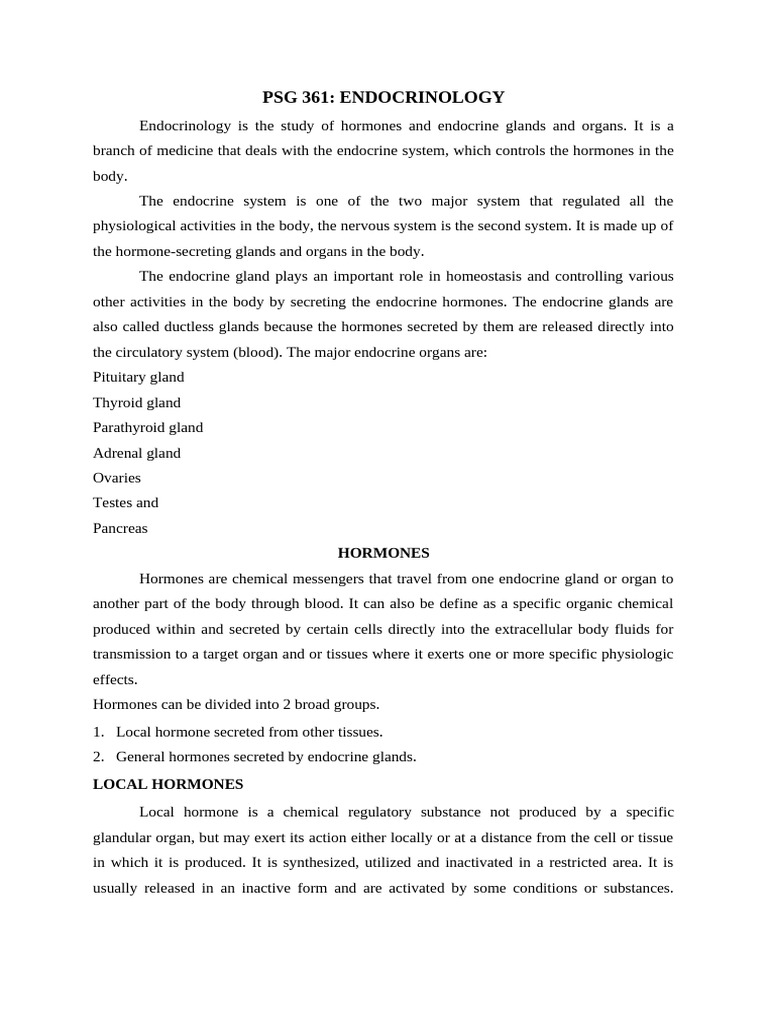 PSG 361 Endocrinology - Mrs Olanrewaju | PDF | Hormone | Endocrine System
