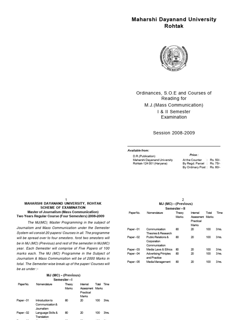 MA (P) Mass Communication 1st & 2ndsem | PDF | Communication | Constitution