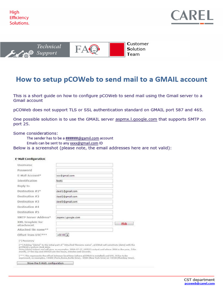 How to setup pCOWeb to send mail to a GMAIL account | PDF | Network ...