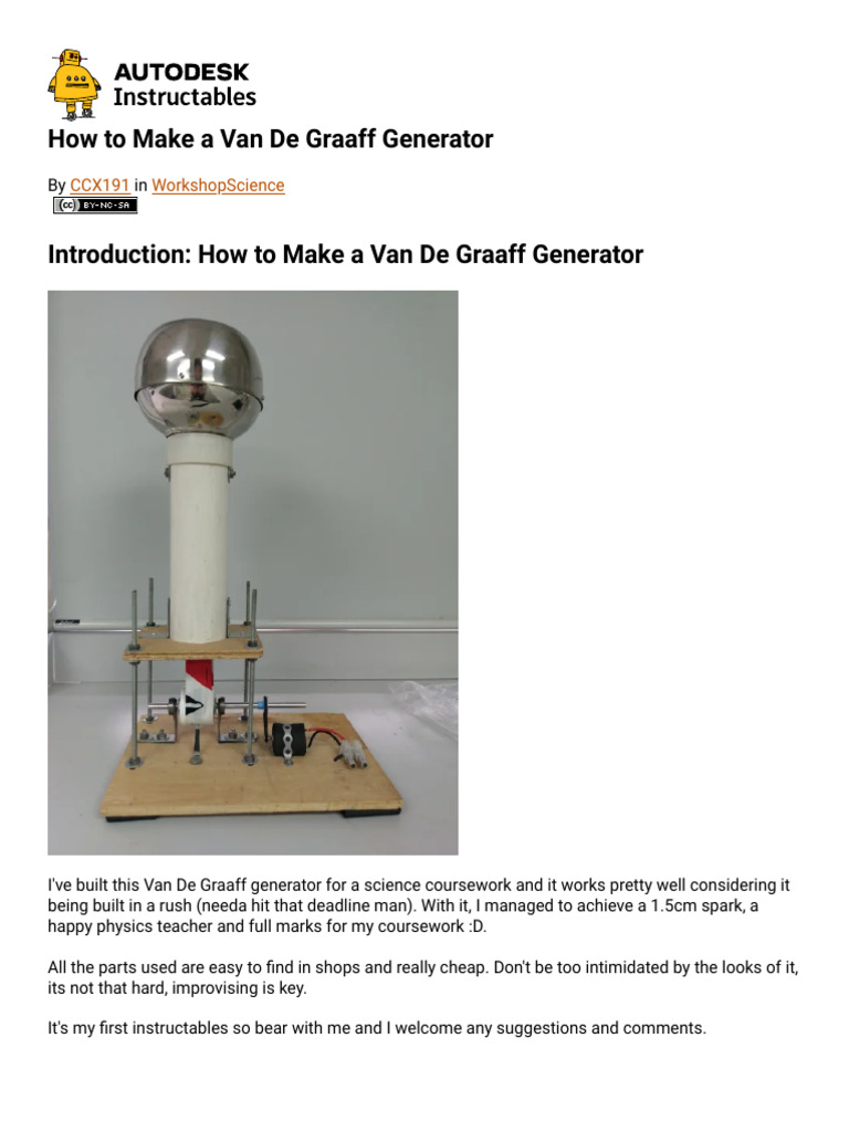 How to Make a Van De Graaff Generator _ 9 Steps (with Pictures ...