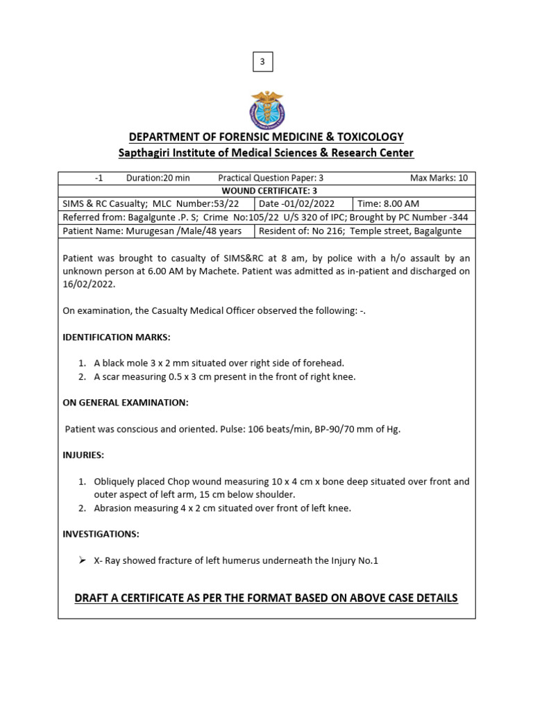 Forensic Wound Certificate Template | PDF