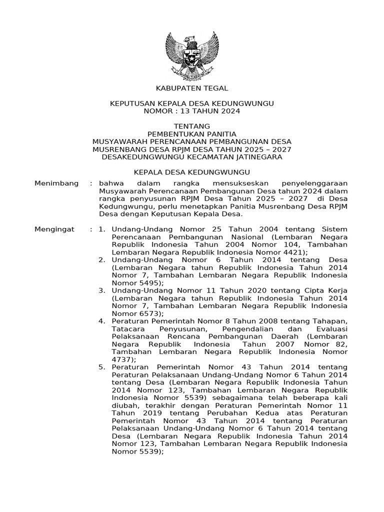 SK Panitia Musrenbang RPJM Desa | PDF