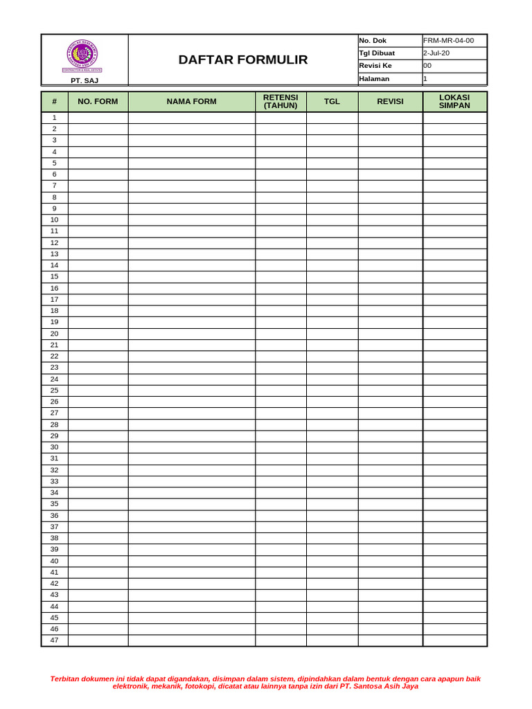 FRM-MR-04-00 Daftar Formulir | PDF