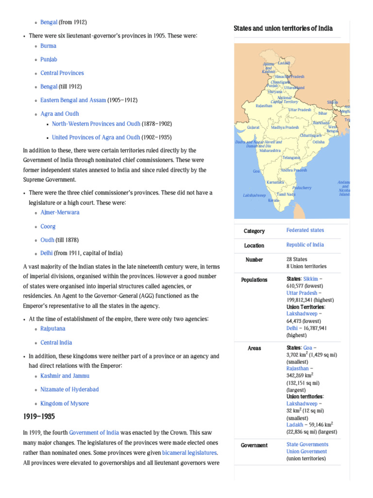 States and Union Territories of India - Wikipedia | PDF | Languages Of ...