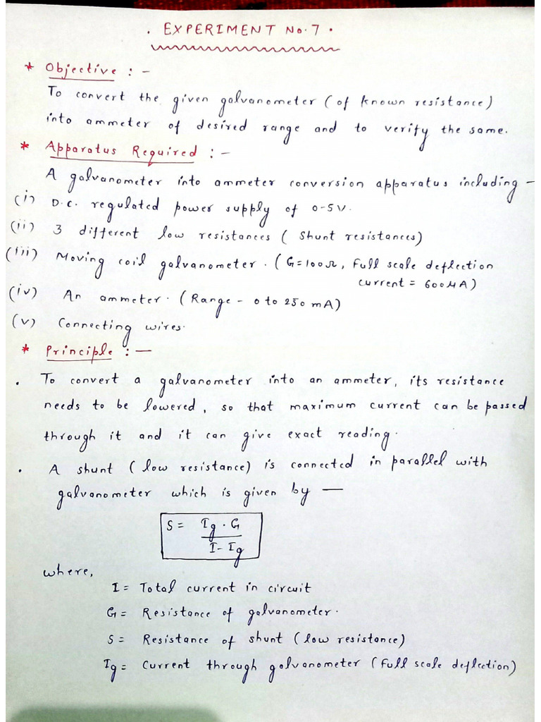 Exp. No. 7 (Conversion of Galvanometer Into Ammeter) | PDF