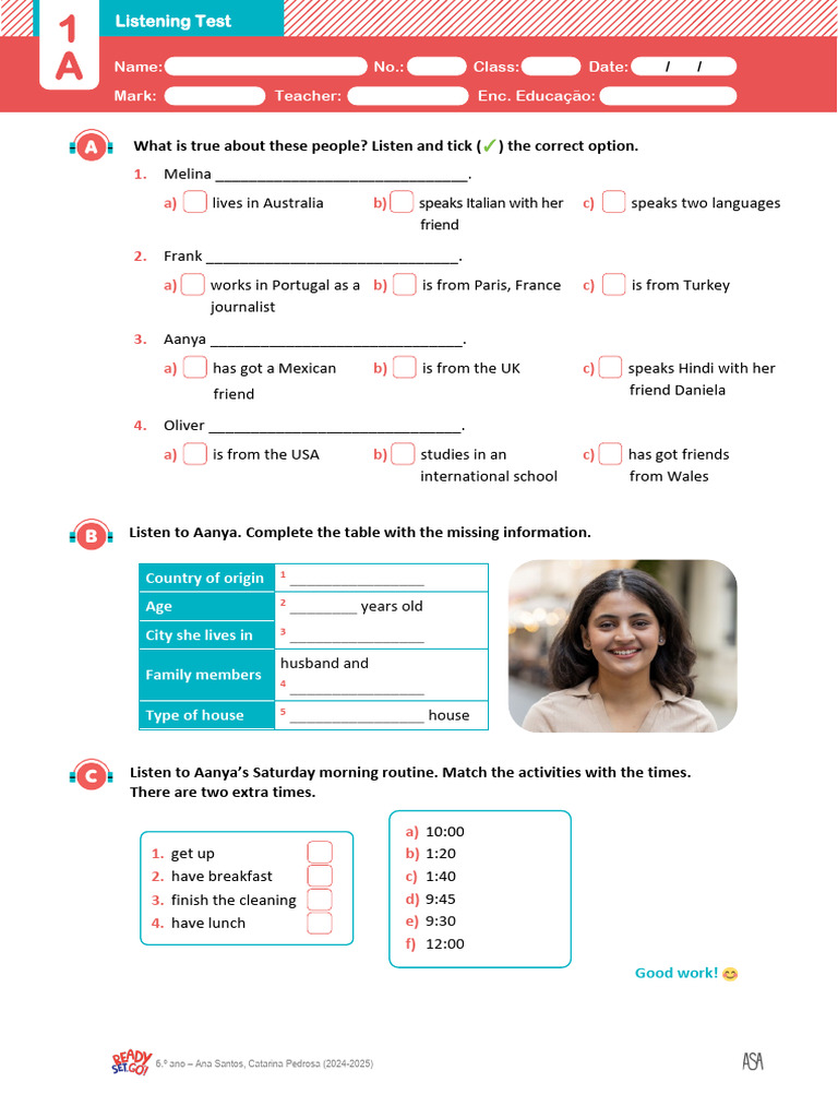 Year 6 Listening Test 2024-2025 | PDF