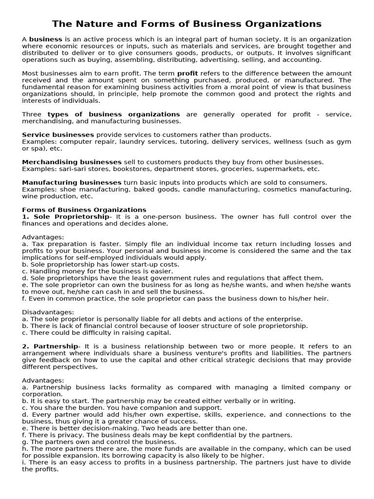 Types of Business Organizations Explained | PDF | Partnership ...