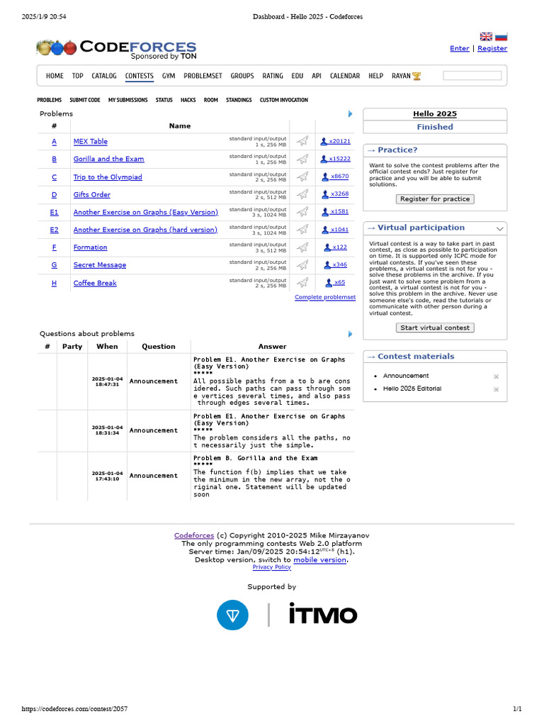 Dashboard - Hello 2025 - Codeforces | PDF | Mathematical Relations | Theoretical Computer Science