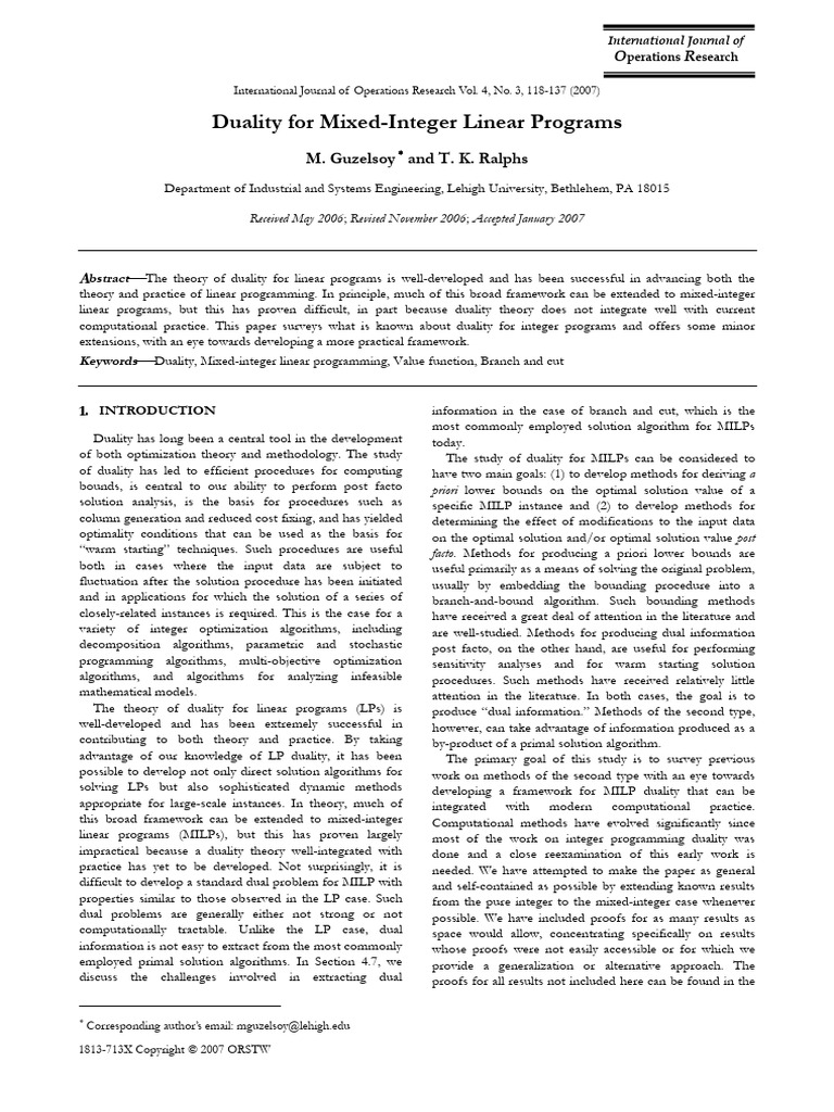 Duality_for_mixed_integer_linear_program | PDF | Linear Programming | Theoretical Computer Science