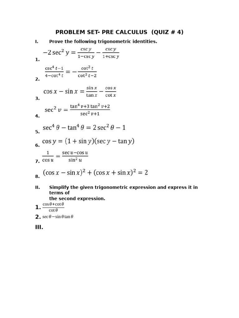 Pre-Calculus Trigonometric Problems | PDF