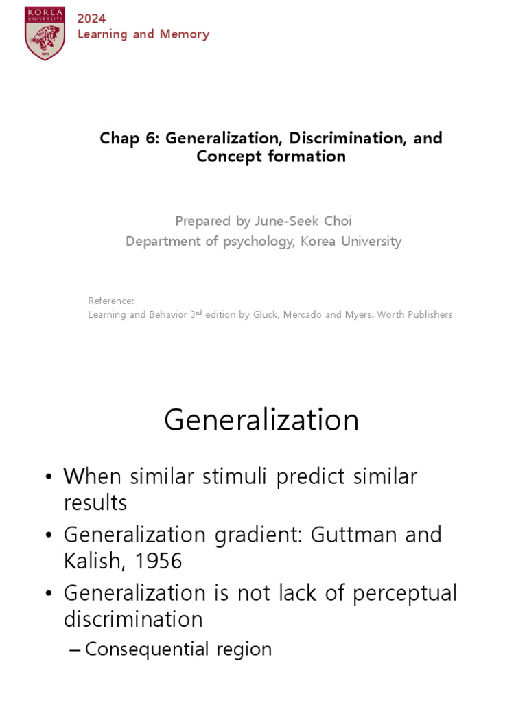 Learn & Mem Chap 6 Generalization, Discrimination, Concept Formation ...