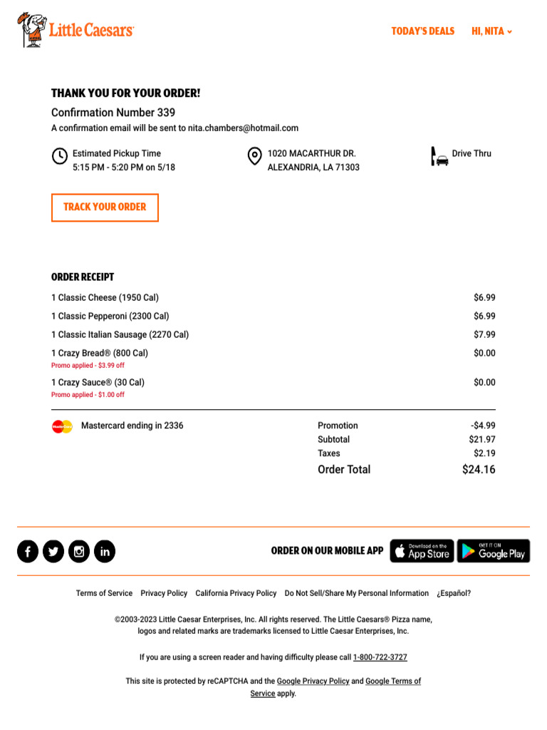 Order Confirmed - Little Caesars® Pizza | PDF | Pizza | Italian Cuisine