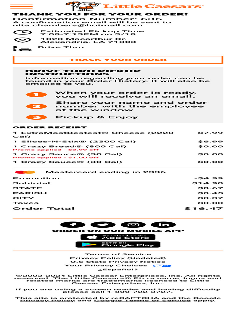 Little Caesars Order Confirmation 636 | PDF
