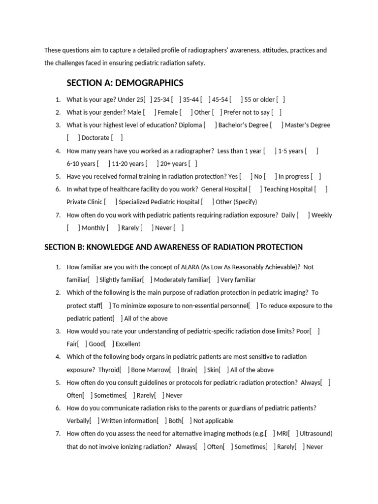 project questionnaire | PDF | Radiation Protection | Medical Imaging