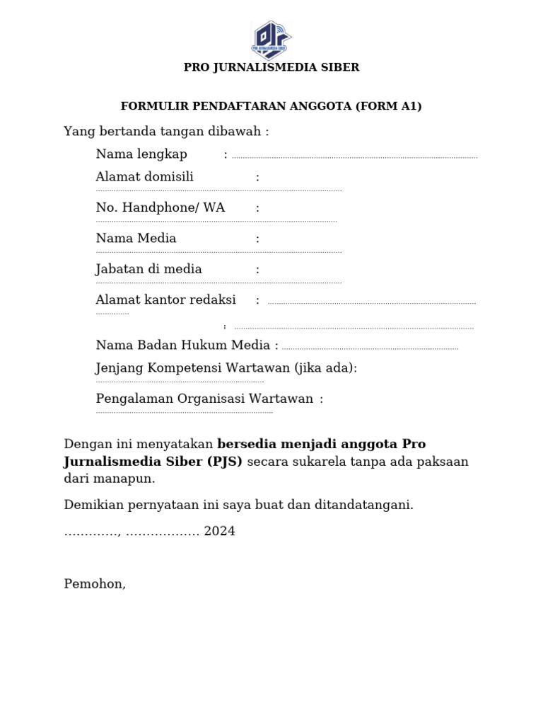 Form a1 Formulir Pendaftaran Anggota-2 | PDF