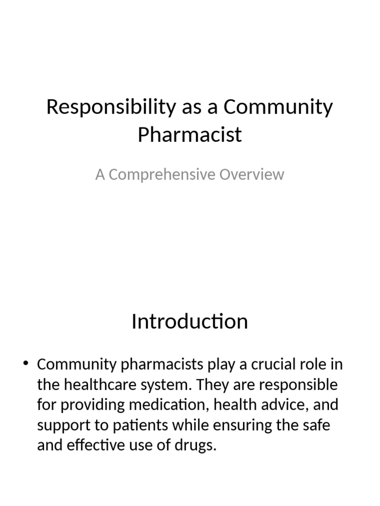 Responsibility As A Community Pharmacist | PDF