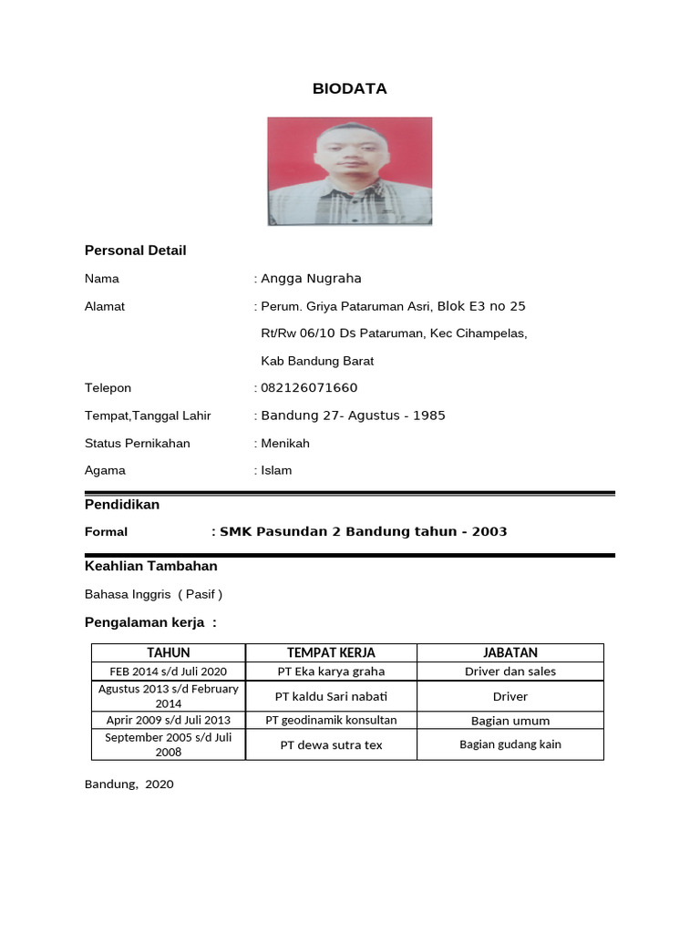 Surat Lamaran Angga CV 2020 | PDF