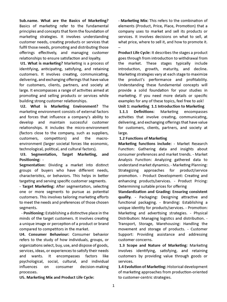 105 Basics of Marketing | PDF | Marketing | Market Segmentation