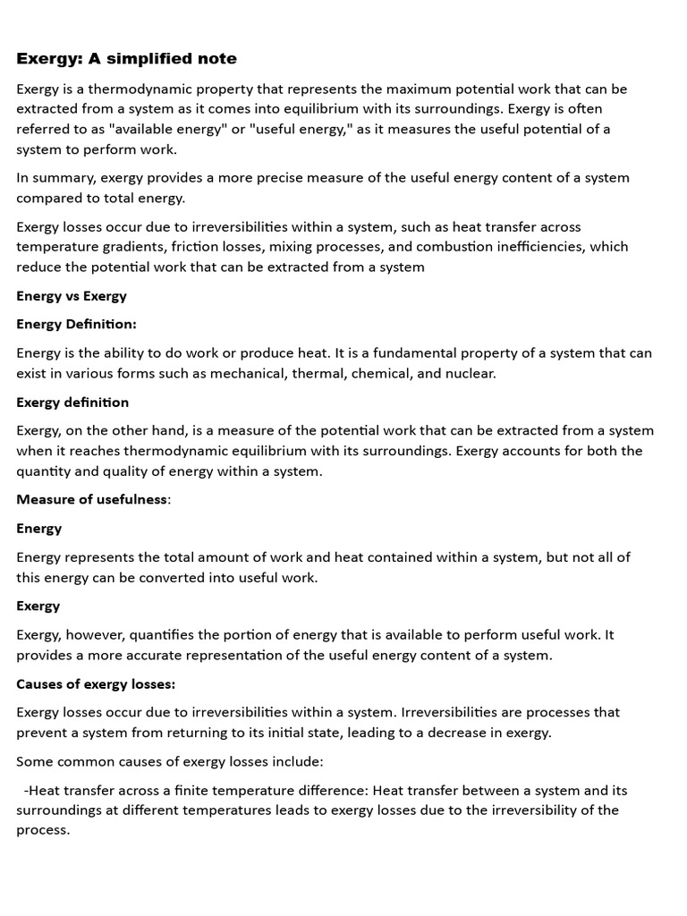 Exergy - A Simplified Note | PDF | Exergy | Heat
