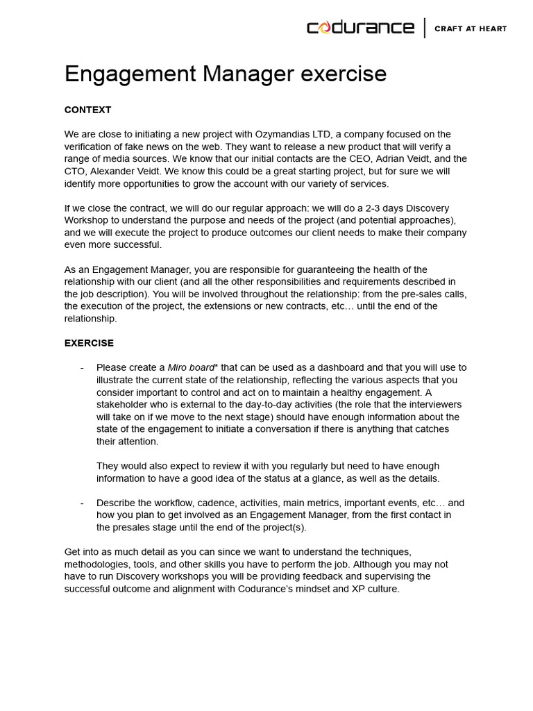 Codruance - Engagement Manager Exercise | PDF | Human Communication