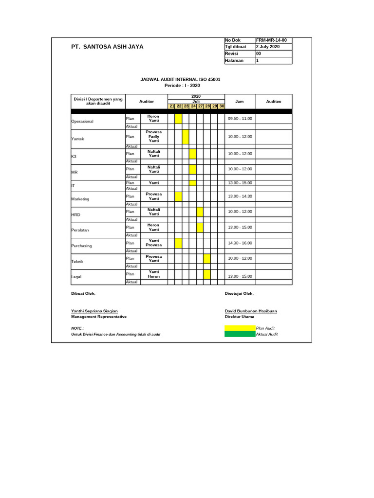 M-MR-14-00 Jadwal Audit Internal | PDF