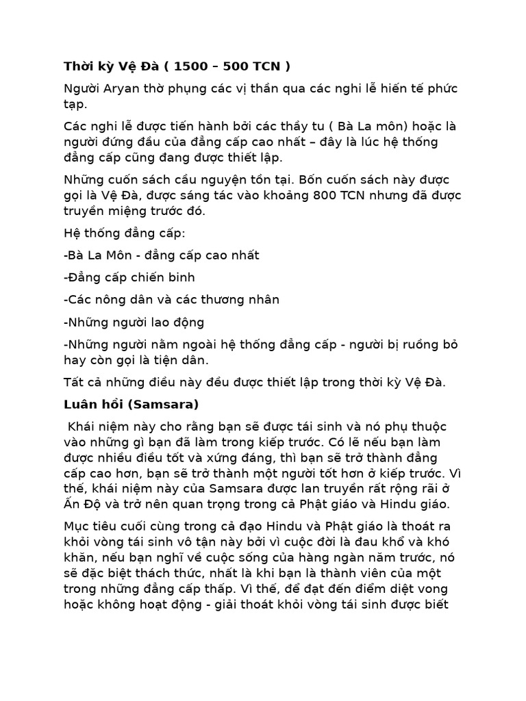 Thời kỳ Vệ Đà (1500 - 500 TCN) | PDF