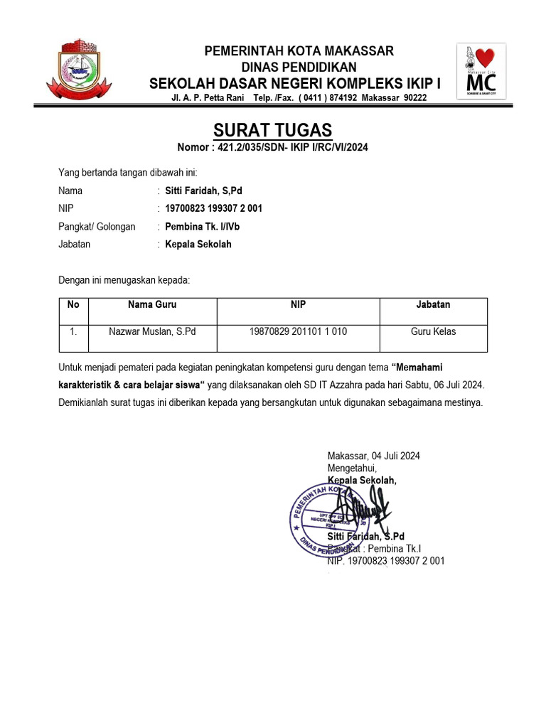 Surat Tugas Pemateri | PDF