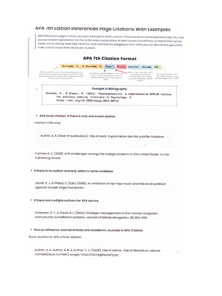 APA 7th Ed. REFERENCES PAGE CITATIONS With EXAMPLES | PDF