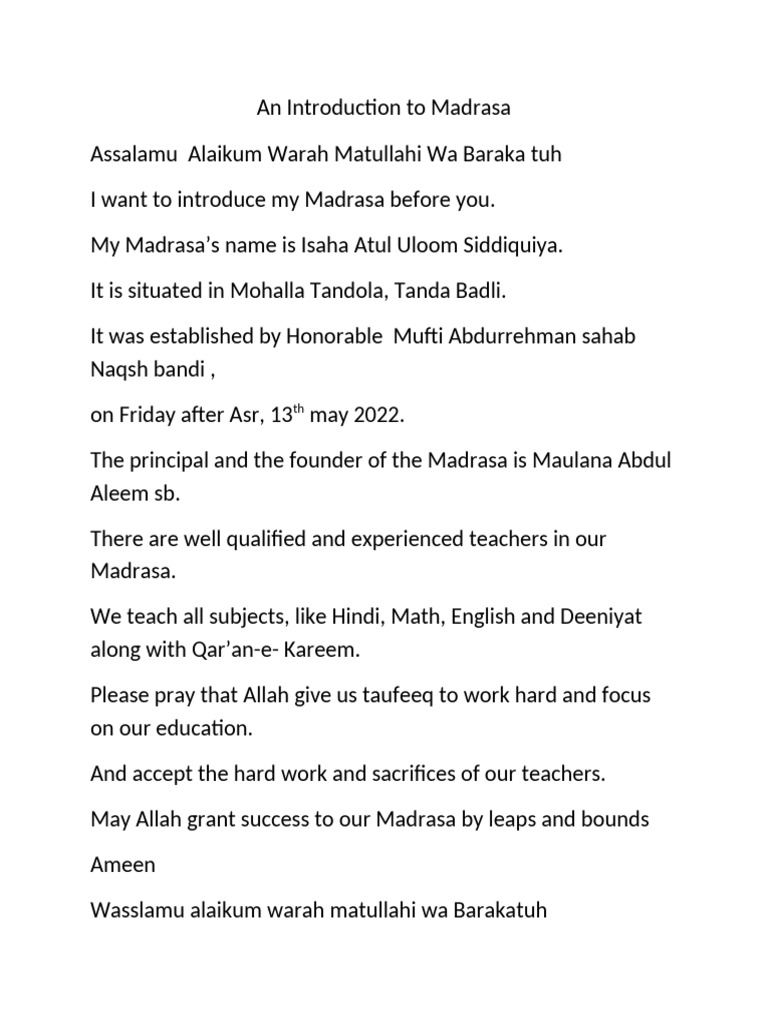 Introduction To Madrasa 2 | PDF