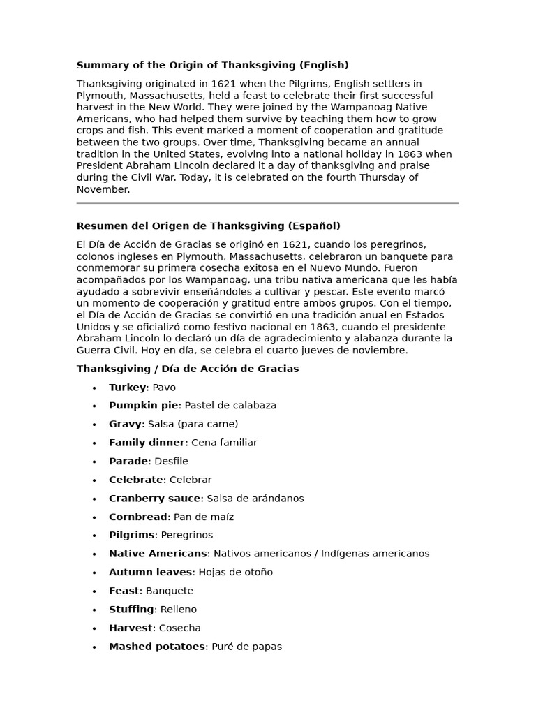 Summary of The Origin of Thanksgiving | PDF | Acción de gracias ...