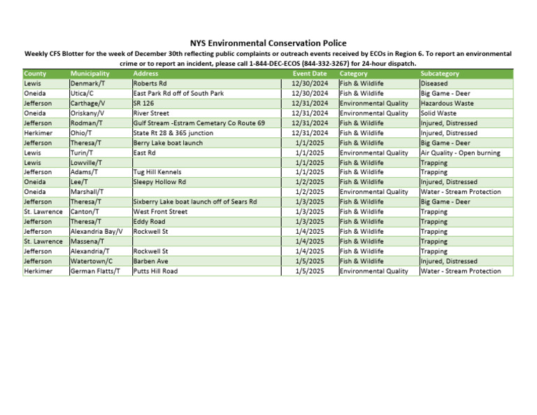 DEC Region 6 Police Activity Dec. 29 - Jan. 5, 2025 | PDF ...