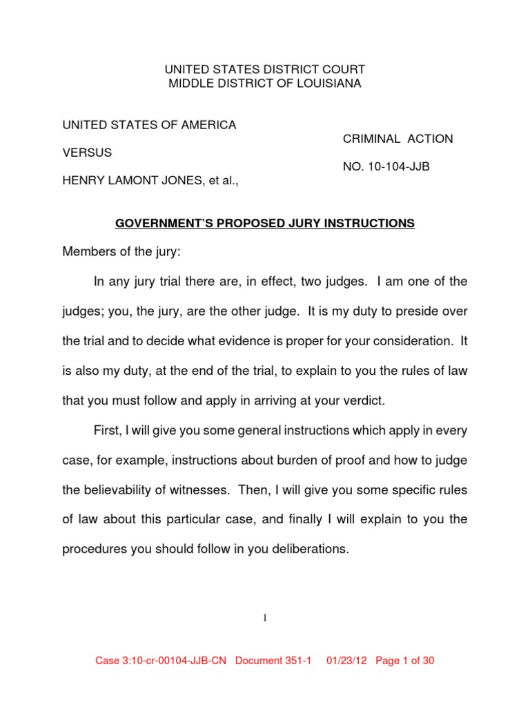 U.S. v. Jones Et Al (US Proposed Jury Charge) | PDF | Witness | Burden ...