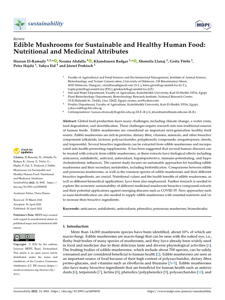 Edible Mushrooms For Sustainable and Healthy Human Food | PDF ...