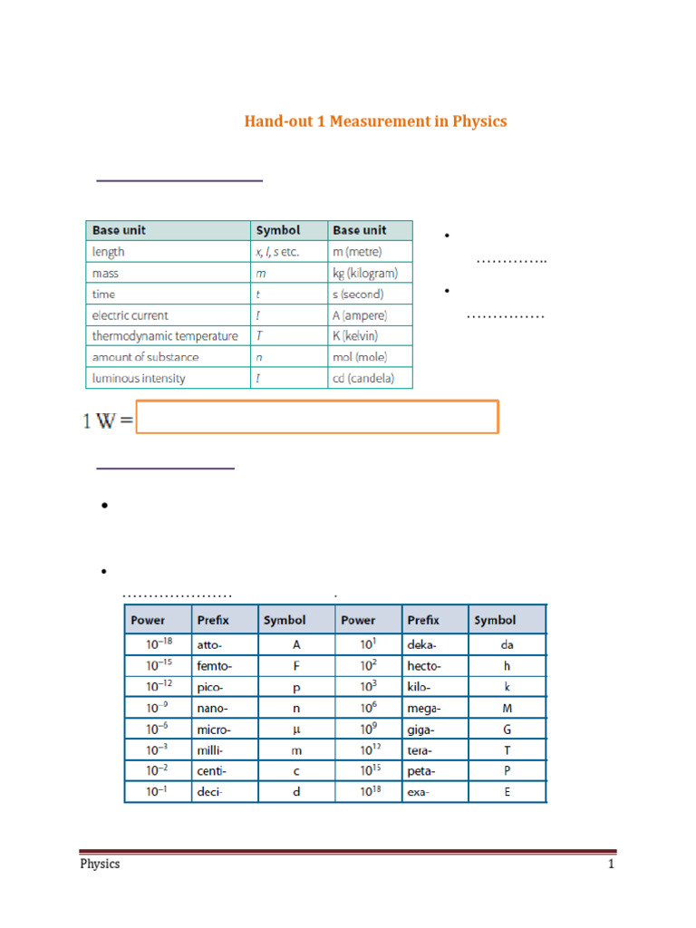 handout 1 for Measurement in Physics | PDF