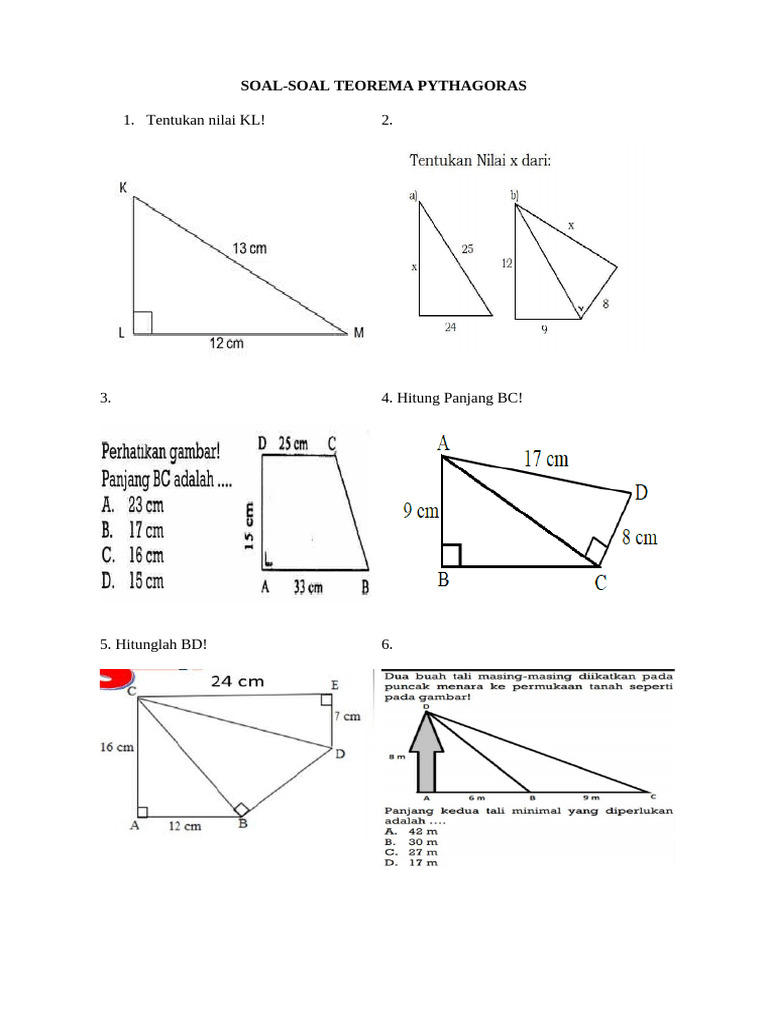SOAL TEOREMA PYTHAGORAS | PDF