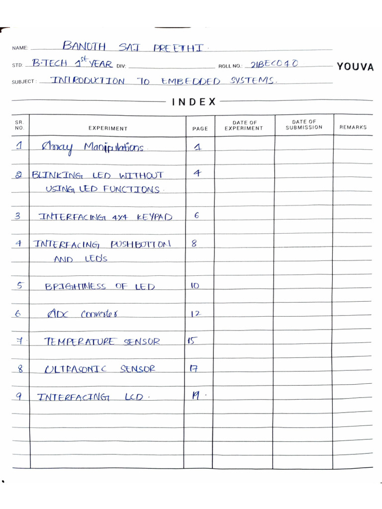 Embedded system Lab Record (9) | PDF