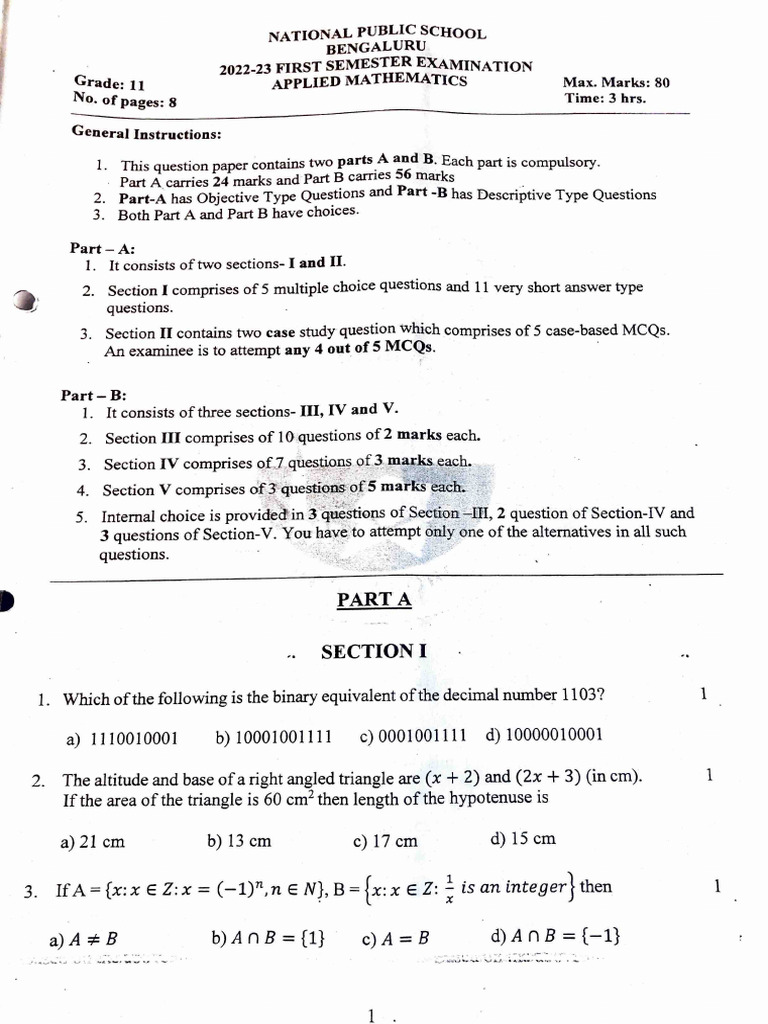 Applied Maths 2022-23 Sem-1 QP | PDF | Elementary Mathematics ...