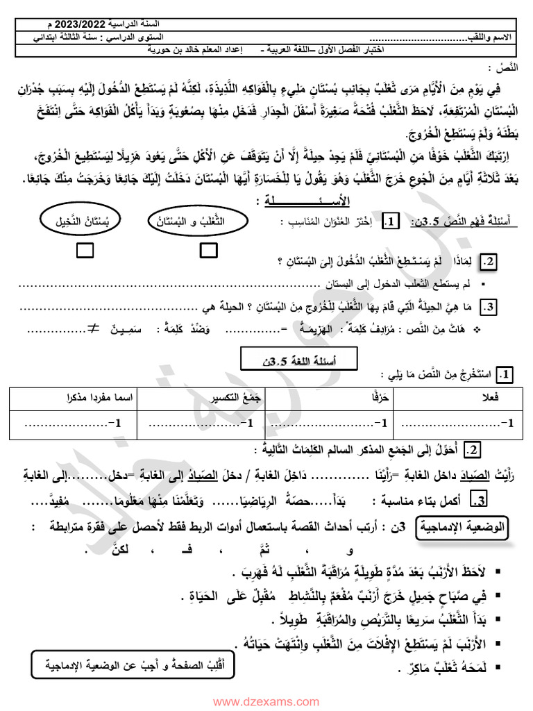 Dzexams 3ap Arabe 258081 | PDF