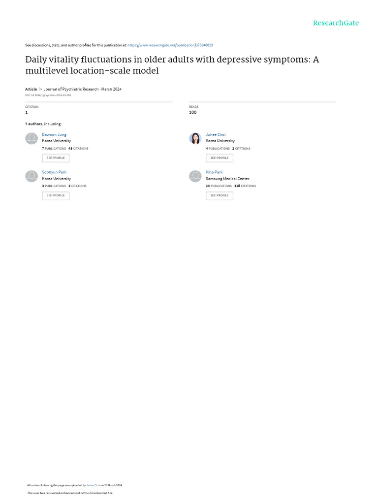 Daily Vitality Uctuations in Older Adults With Depressive Symptoms: A ...