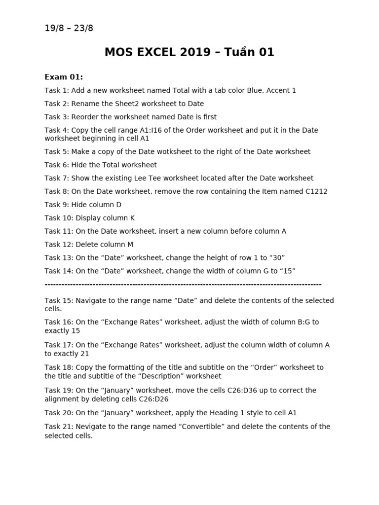 MOS Excel 2019 - Week 01B | PDF