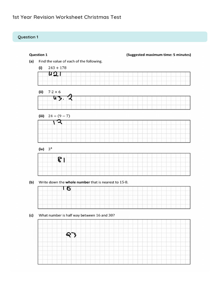 1st Year Maths Revision Worksheet | PDF