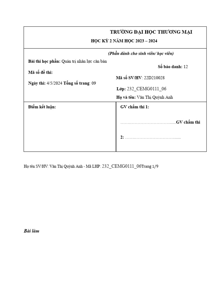 Bài KT2 QTNLCB | PDF
