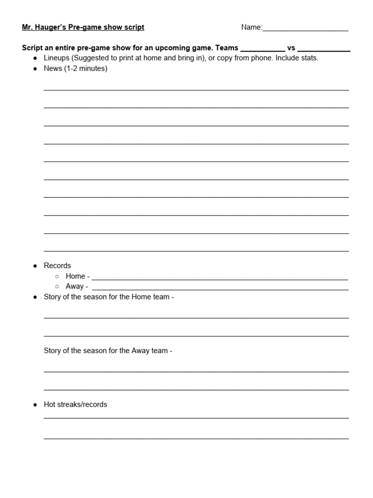 Mr. Hauger's Pre-Game Show Script Script An Entire Pre-Game Show For An ...