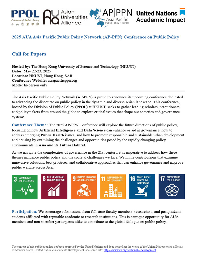 AUA-AP-PPN 2025 Conference - Call For Papers | PDF | Governance ...