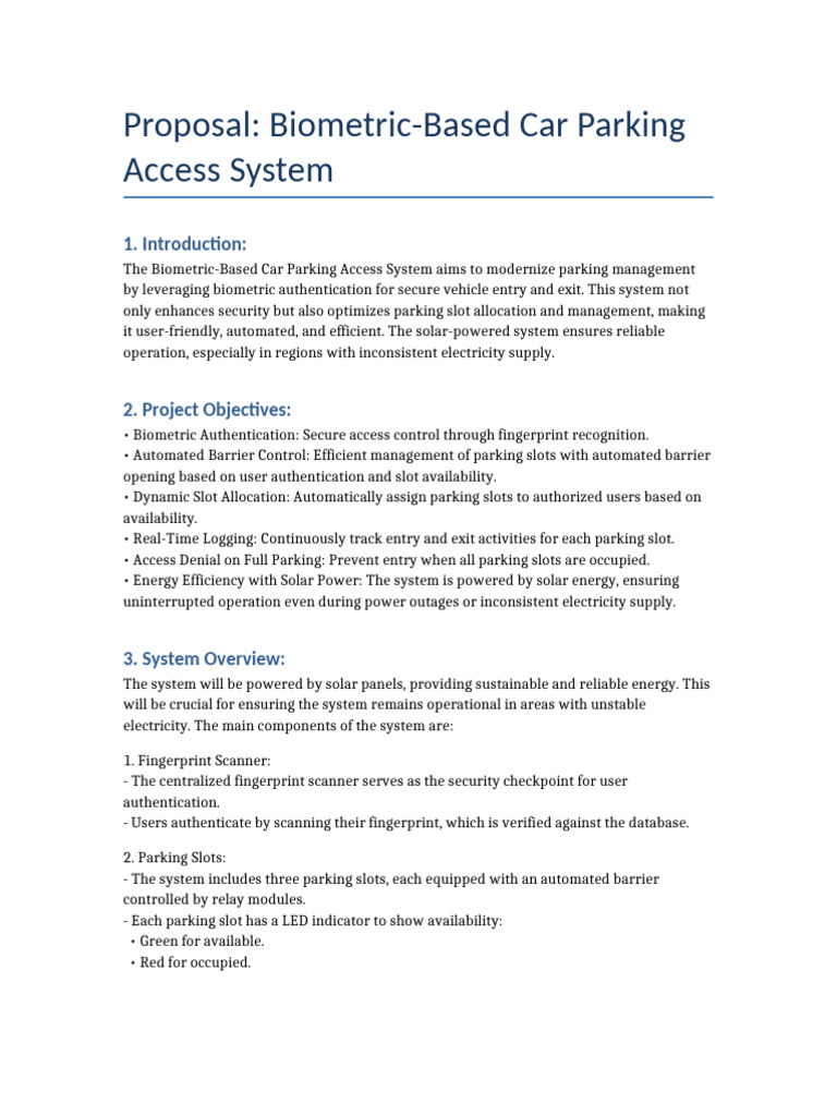 Biometric Solar-Powered Parking System | PDF | Authentication | Parking